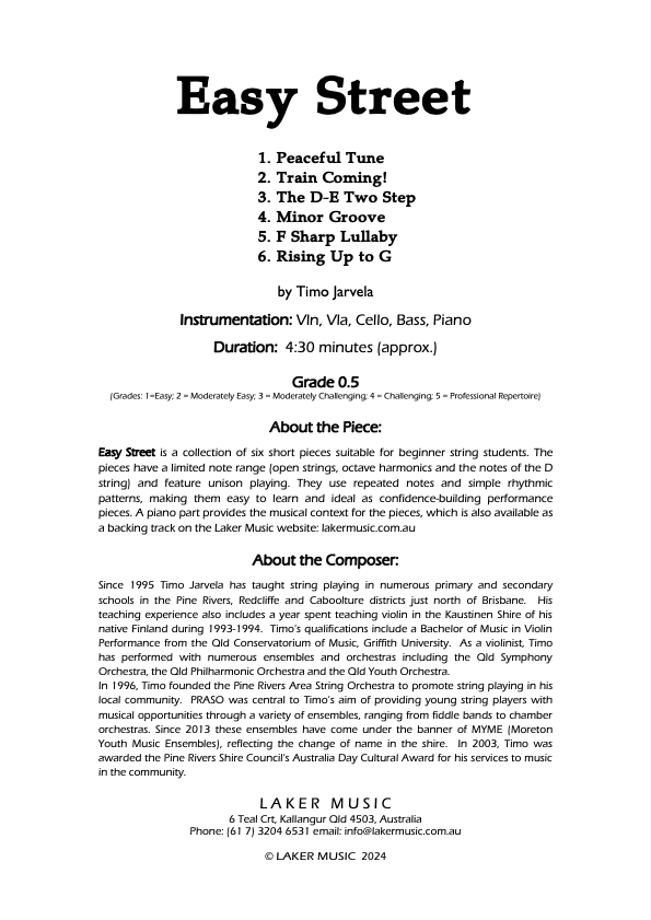 Easy Street (Timo Jarvela) for String Orchestra – Simply for Strings