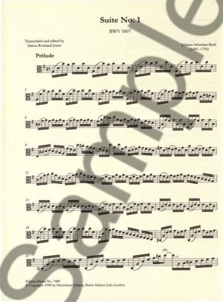 Bach, J.S., Six Cello Suites Arranged for Viola (Peters) – Simply for ...