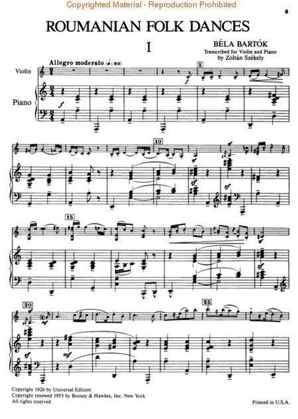 Bartok, Romanian Folk Dances for Violin and Piano (Boosey and Hawkes ...