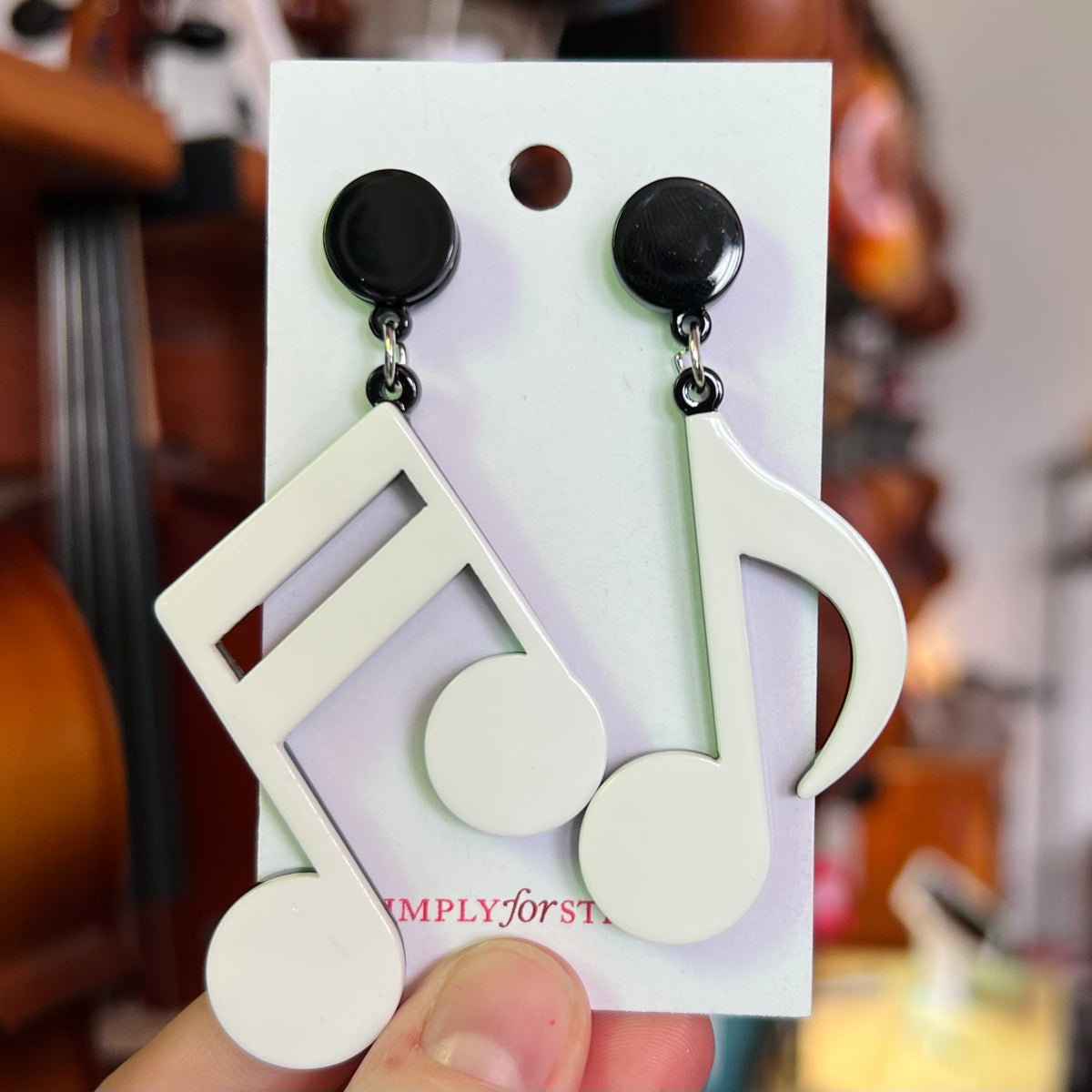 Quaver Acrylic Earrings - White on Black – Simply for Strings